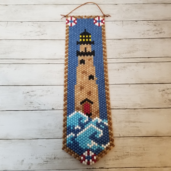 Art | Handmade Lighthouse Nautical Beaded Banner Hanging Art | Poshmark